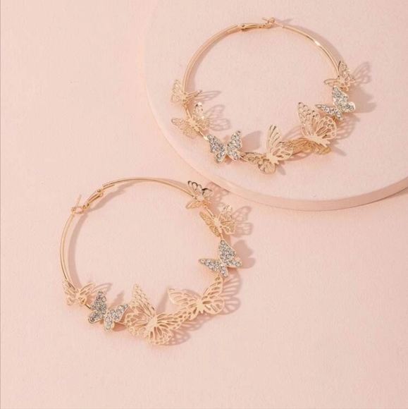 Jewelry | Newbeautiful 3d Butterfly Hoop Earrings With Tiny Czs In Gold ...